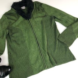 Sigrid Olsen | Sweaters | Sigrid Olsen Fuzzy Green Zip Up Knit Cardigan ...